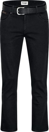 Wrangler Texas Herren-Stretchjeans mit Gürtel in schwarz oder braun (W38/L32, Black Overdye + schwarzer Gürtel)