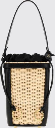 Alaia Mini Bucket Bag aus Korbgeflecht und Leder mit Kordelzug