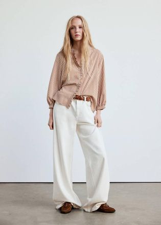 Mango Blouse ray&eacute;e avec d&eacute;tail &agrave; volant marron - Femme - XXS - MANGO