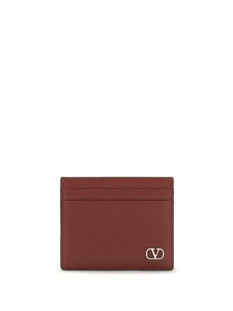 Valentino Garavani Mens Card Holder Vlogo Signature Blood Red Calf Leather Umbrellas Accessory
