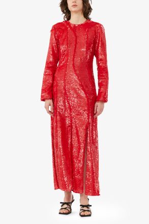 Ganni Maxikleid mit roten Pailletten - Gr&ouml;&szlig;e 34 rot