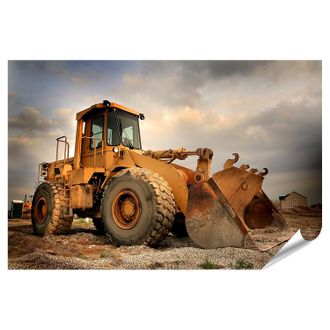 Islandburner XXL Bild Poster Gelber Bagger auf Baustelle unter wolkigem Himmel Premium Bilder Fotodruck