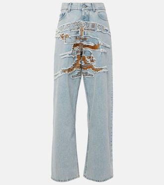 Y / Project Bestickte High-Rise Wide-Leg Jeans