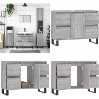 vidaXL Badschrank Grau Sonoma 80x33x60 cm Holzwerkstoff - Badeschrank - Badezimmerm&ouml;bel - Grau Sonoma - Holzwerkstoff - Eisenfu&szlig; - Home & Living