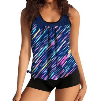 Generic Ensemble tankini imprim&eacute; conservateur pour femme - Maillot de bain fendu &agrave; motif floral avec coussinets de soutien-gorge int&eacute;gr&eacute;s et short boyshort, m