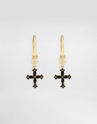 Dolce & Gabbana Hoop Earrings With Crosses And Rhinestones - Frau Bijoux Gold Metall Onesize
