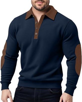 Generic Polo &agrave; manches longues pour homme - T-shirt de golf color&eacute; - Grande taille - T-shirts de sport confortables - Col &agrave; revers - Hauts d&eacute;contract&eacute;s &agrave; port
