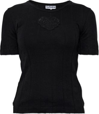 Ganni Femme, Tops, Noir, Taille: 40 FR Top Avec Patch