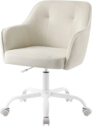 Songmics Chaise de Bureau, Fauteuil dAppoint pour le Bureau &agrave; Domicile, en Tissu Velours C&ocirc;tel&eacute;, Hauteur R&eacute;glable, Beige Sable