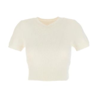 Maison Margiela Geripptes Strickoberteil mit V-Ausschnitt - - Knitwear - Damen - Wei&szlig; - S