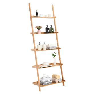 Giantex Treppenregal aus Bambus, Bücherregal mit 5 Ebenen, platzsparendes Wandregal, jede Etage hält 10 kg, Organizer für Balkon, Wohnzimmer und Büro, Mehrzwe