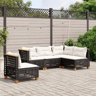 vidaXL Vidaxl - Salon de jardin 5 pcs avec coussins noir r&eacute;sine tress&eacute;e