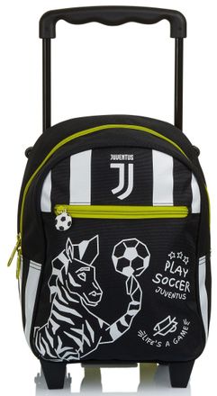 Seven 7 Juventus 2 in 1, Schulranzen mit Rollen, Rucksack mit Trolleyfunktion f&uuml;r Kinder, ab 1. Klasse, f&uuml;r Schule, Reisen, M&auml;dchen&Jungen, Fu&szlig;ball, schwarz-w