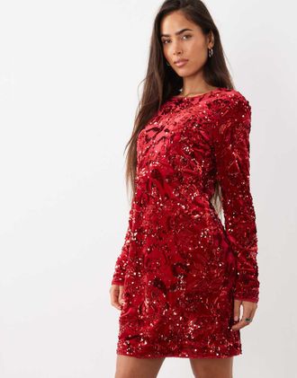 Vero Moda robe courte &agrave; sequins et velours rouge