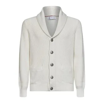 Brunello Cucinelli Homme, Pulls, Beige, Taille: XL Cardigan en Coton C&ocirc;tel&eacute;