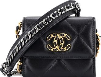 Chanel 19 Flap Coin Purse With Chain Quilted Leather crossbody bag - Schwarz
