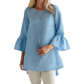 Generic Chemisier &agrave; volants &agrave; manches 3/4 pour femme Col rond Business Casual Chemisiers Chemises Printemps &Eacute;t&eacute; Tenue quotidienne, bleu clair, XXL
