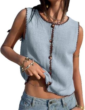 Generic Debardeur Femme Chic et &eacute;l&eacute;gant Tricots Chemisier sans Manche D&eacute;bardeur Crop Top Ete Haut Chic et Elegant Fluide Ample Caraco Vetement Femme Ete Tee S