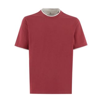 Brunello Cucinelli Homme, Tops, Rouge, Taille: 2XL T-shirt à Col Rond Superposé