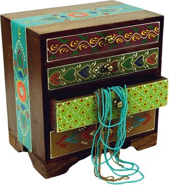 Guru Shop Kleines Apothekerschränkchen, Schmuckkästchen, Handbemaltes Schubfachschränkchen - Modell 8, 22x20x13 cm