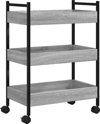 tidyard Küchenwagen,Rollwagen Teewagen Weinwagen mit 4 Rollen Stauraum,Beistellwagen für Küche Büro Bad,Servierwagen Küchenregal Grau Sonoma 50x30x70 cm Holzw