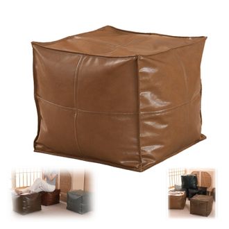 Generic F&uuml;llbare Kissentasche, Ungef&uuml;llter Kissenpouf, PU, Aufbewahrungsl&ouml;sung, wasserdichte Fu&szlig;st&uuml;tze for Wohnzimmer und Schlafzimmer-45x45x40cm(Deep orange)