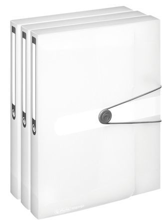 Herlitz Sammelbox, A4, PP-Folie, Gummizug mit Verschlussknopf, Pastell transparent (Weiß / 3er Pack)