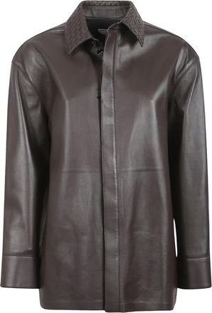 Bottega Veneta Hemd aus glattem Lammleder mit leichtem Glanz - - Jackets - Damen - Braun - 2XS