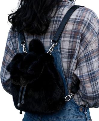 Generic Sac &agrave; dos en polyur&eacute;thane et peluche - Mini sac &agrave; dos personnalis&eacute; pour avec noeud - Multifonctionnel comme sac &agrave; bandouli&egrave;re, sac &agrave; main ou sac &agrave; dos