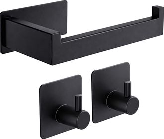 Brighton Toilettenpapierhalter Set in Mattschwarz mit 2 Wandhaken - Bohren Nicht Erforderlich - Bad-Accessoires aus Edelstahl - Starker 3M Kleber - Moderner WC