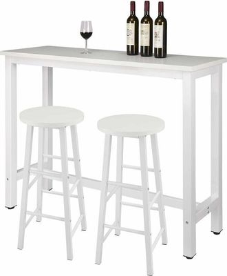 Woltu 1xTable de Bar + 2xTabourets de Bar en mdf et m&eacute;tal, Design Industriel, 140x40x100cm, Blanc - Woltu