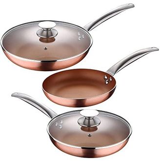 San Ignacio Optimum Copper | Po&ecirc;les antiadh&eacute;sives | Lot de 3 po&ecirc;les de 20, 24 et 28 cm de diam&egrave;tre et 2 couvercles | En aluminium press&eacute; | Rev&ecirc;tement Multiclad | 