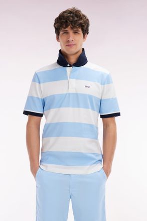 Eden Park Maillot &Agrave; Manches Courtes En Coton Pima Cercl&eacute; Ciel Et Blanc Coupe Droite