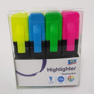 Aro Textmarker, farbig Sortiert, Flachspitze, StrichstSrke: 1-5 mm, mit Schutzkappe, 12 StYck