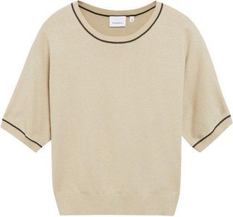 Comma Kurzarmpullover Strickpullover Feinstrick-Shirt mit Kontrast-Details