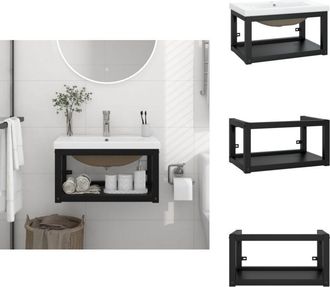 vidaXL Badezimmer-Waschtischgestell mit Waschbecken Schwarz Eisen - Badezimmerwaschtisch - Schwarzes Waschbecken - Wandmontage - Stahlrahmen - Keramikkasten