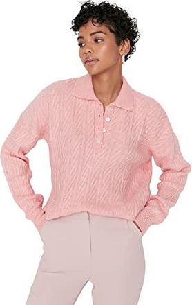 Trendyol Pull uni à col Polo Maillot de survêtement, Rose, L Femme