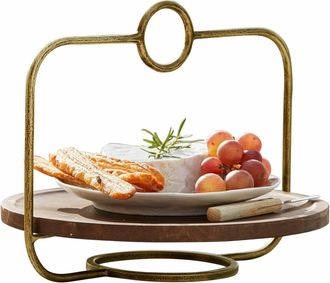 Loberon Etagere Vauxandre, Freischwebende Optik, Stilvolles Tischaccessoire, Dekoration, Wohn-Accessoire, Mangoholz, Eisen, antikgold