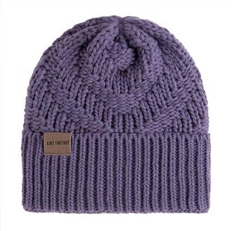Knit Factory Bonnet Sally - Bonnet Femme - Beanie Hiver - Bonnet Chaud - Bonnet tricot&eacute; - Grosses Mailles - Violet - One Size - 30% Laine, 70% Acrylique