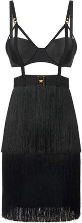 Elisabetta Franchi Femme, Robes, Noir, Taille: 40 FR Mini-robe en cr&ecirc;pe l&eacute;ger &agrave; franges