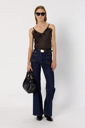 Gerard Darel Top &agrave; fines bretelles et dentelle- ALISON - Marron