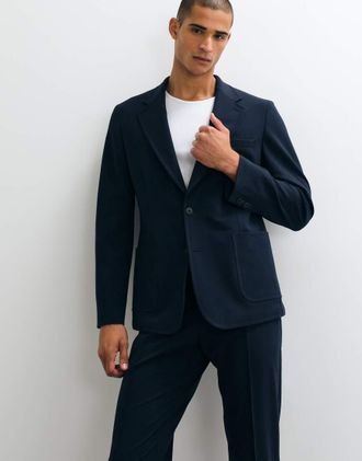 Asos schmal geschnittene Anzugjacke mit Stretch und knitterarm in Marineblau