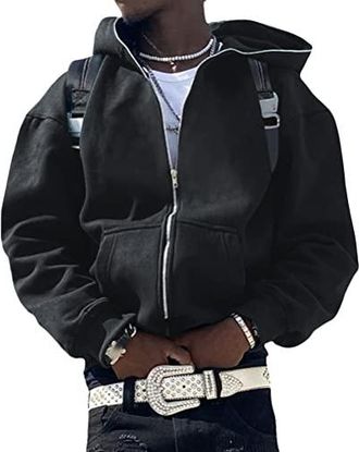 ORANDESIGNE Sweat &agrave; Capuche Homme Sweat-Shirt avec Fermeture &Eacute;clair Ample Imprim&eacute; Lettres Manche Longue Hip Hop Streetwear Zipp&eacute;e Veste &agrave; Capuche E-Girl Ann&eacute;es 90