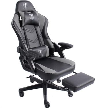 Trisens Gaming Stuhl im modernen Racing-Design mit ausziehbarer Fußstütze Gaming Chair mit verstellbaren Design Armlehnen ergonomischer Schreibtischstuhl mit 