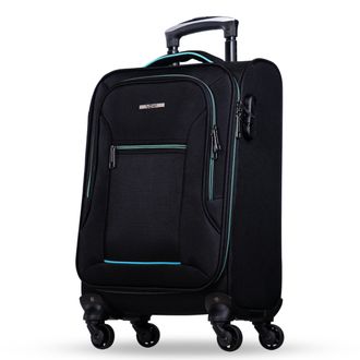 Nowi Sevilla Weichschalen Trolley M - Leichter Stoff Koffer 30L mit 4 Rollen & Zahlenschloss | Handgep&auml;ck Koffer f&uuml;r Damen & Herren (Schwarz-Blau, M)