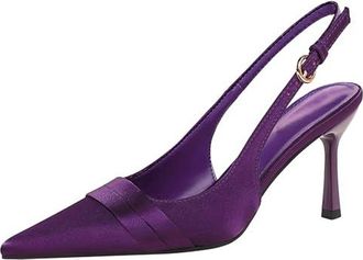 Generic Chaussures &agrave; Talons Aiguilles Satin&eacute;es Slingback Pointues avec Talon Haut Ouvert &Eacute;l&eacute;gantes pour F&ecirc;tes Soir&eacute;es Mariages et D&icirc;ners Formels,Violet,38 EU