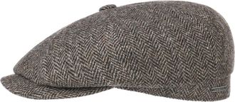 Stetson Hatteras Classic Wool Schieberm&uuml;tze Herren Flatcap mit Baumwollfutter Fischgr&auml;tmuster Ballonm&uuml;tze Herbst Winter Dunkelbraun 57 cm