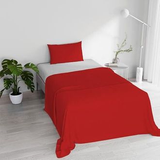 Italian Bed Linen Nat&uuml;rliche Farbe Bett Set, Einzelbett, Rot/Hellgrau