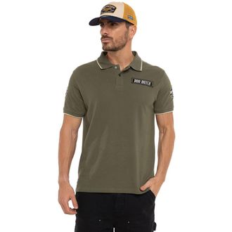 Von Dutch Polo homme maille piqu&eacute;e avec patchs et print dos MC29