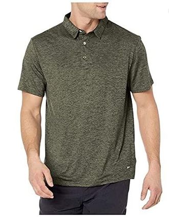 Amazon Essentials Polo de Golf Léger Stretch Quick Dry, Coupe Ajustée Homme, Vert Olive Chiné, S